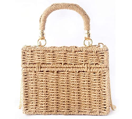 Handwoven Rattan vintage purse Bag Natural Chic Casual Handbag Beach Sea tote Basket Straw vacation Bag (Brown)