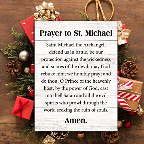 Motivational Wall Art Decor Prayer to St Michael Christian Prayer Canvas Print Farmhouse Framed Painting for Home Office Wall & Tabletop Decor