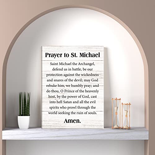 Motivational Wall Art Decor Prayer to St Michael Christian Prayer Canvas Print Farmhouse Framed Painting for Home Office Wall & Tabletop Decor