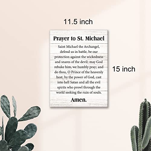 Motivational Wall Art Decor Prayer to St Michael Christian Prayer Canvas Print Farmhouse Framed Painting for Home Office Wall & Tabletop Decor