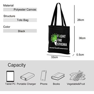 VAMSII Fight the Stigma Mental Health Awareness Tote Bag Green Awareness Ribbon Gift Bags Suicide Prevention Gifts (Tote Bag)