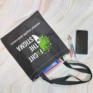 VAMSII Fight the Stigma Mental Health Awareness Tote Bag Green Awareness Ribbon Gift Bags Suicide Prevention Gifts (Tote Bag)