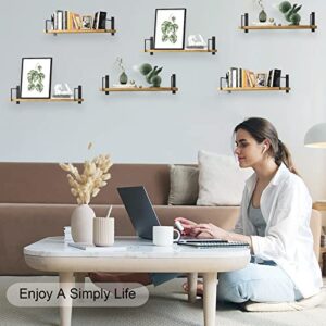 EALLRINEC Floating Shelves, 24 Inches Easy to Install Wall Mounted Shelves, Wall Shelves Set of 3, Rustic Wood Shelves for Wall Décor, Storage Shelves for Living Room, Bathroom, Bedroom