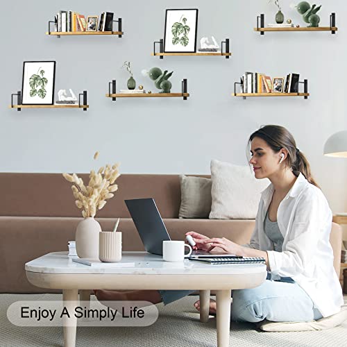 EALLRINEC Floating Shelves, 24 Inches Easy to Install Wall Mounted Shelves, Wall Shelves Set of 3, Rustic Wood Shelves for Wall Décor, Storage Shelves for Living Room, Bathroom, Bedroom