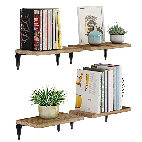 Wallniture Arras Floating Shelves for Wall Decor, 11"x6" Wood Wall Shelves Set of 4 for Living Room Decor, Bedroom, Office, Bathroom, Burnt