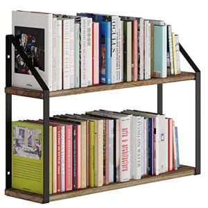 wallniture modena 2-tier 24″ wall bookshelves bathroom organizer floating shelves for kitchen organization office decor wall shelves burnt finish