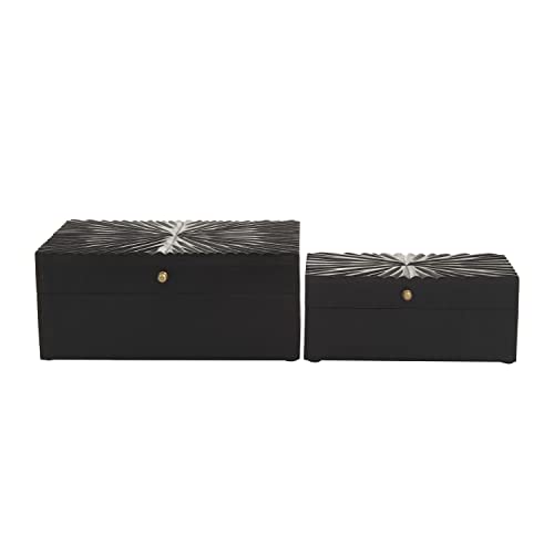 CosmoLiving by Cosmopolitan Wood Geometric Box with Hinged Lid, Set of 2 10", 8"W, Black