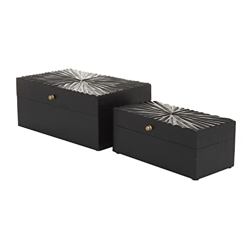 CosmoLiving by Cosmopolitan Wood Geometric Box with Hinged Lid, Set of 2 10", 8"W, Black