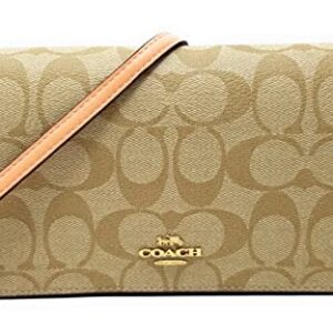 COACH Women's Anna Foldover Crossbody Clutch (Signature Canvas - Light Khaki - Faded Blush)