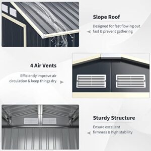 Goplus Storage Shed, Metal 11’ X 10’ Outdoor Building Organizer with 4 Vents & Double Sliding Door for Garden Backyard Farm (11'X10')