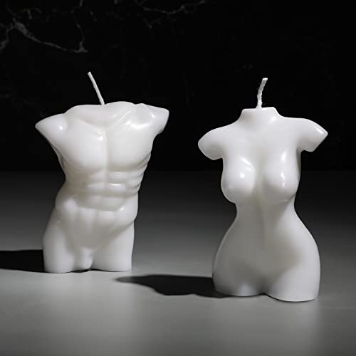 2 Pieces Body Shaped Candle Female Body Candle Men Torso Candle Soy Wax Scented Candle Scented Candle Male Body Candle Decorative Candle for Bedroom Bathroom Wedding (Milk White)