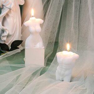 2 Pieces Body Shaped Candle Female Body Candle Men Torso Candle Soy Wax Scented Candle Scented Candle Male Body Candle Decorative Candle for Bedroom Bathroom Wedding (Milk White)