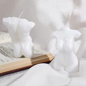 2 Pieces Body Shaped Candle Female Body Candle Men Torso Candle Soy Wax Scented Candle Scented Candle Male Body Candle Decorative Candle for Bedroom Bathroom Wedding (Milk White)