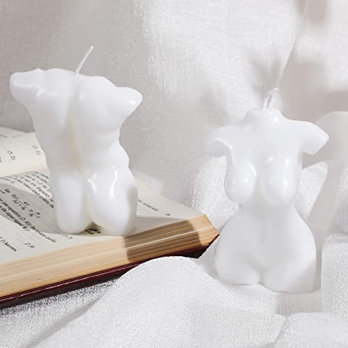 2 Pieces Body Shaped Candle Female Body Candle Men Torso Candle Soy Wax Scented Candle Scented Candle Male Body Candle Decorative Candle for Bedroom Bathroom Wedding (Milk White)