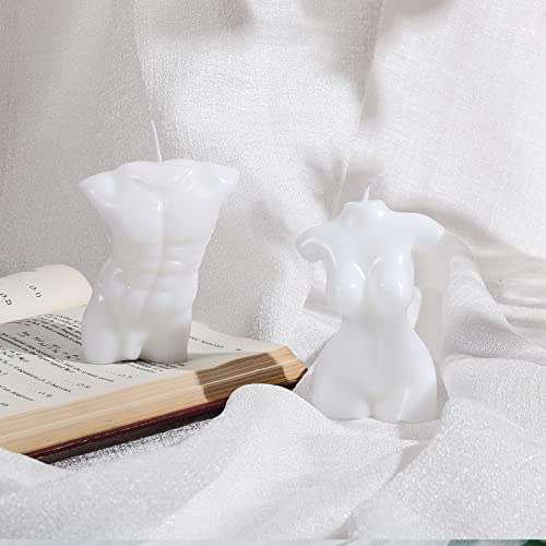 2 Pieces Body Shaped Candle Female Body Candle Men Torso Candle Soy Wax Scented Candle Scented Candle Male Body Candle Decorative Candle for Bedroom Bathroom Wedding (Milk White)