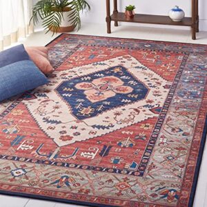 SAFAVIEH Tucson Collection Machine Washable Slip Resistant 8' x 10' Rust / Blue TSN153P Vintage Persian Medallion Living Room Dining Bedroom Area Rug