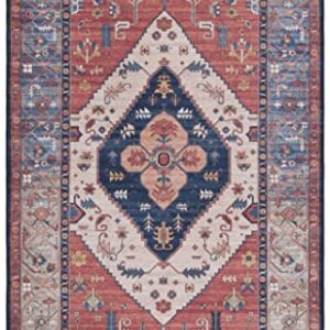 SAFAVIEH Tucson Collection Machine Washable Slip Resistant 8' x 10' Rust / Blue TSN153P Vintage Persian Medallion Living Room Dining Bedroom Area Rug