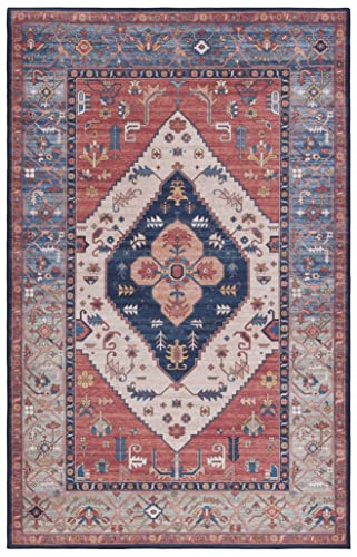 SAFAVIEH Tucson Collection Machine Washable Slip Resistant 8' x 10' Rust / Blue TSN153P Vintage Persian Medallion Living Room Dining Bedroom Area Rug