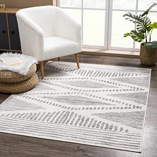 Tigris Collection Nikea Geometric Southwestern Farmhouse Living Room Bedroom Dining Room Area Rug - Vintage Distressed - Boho Aztec Tribal Pattern - Ivory, Beige, Gray - 7'10" x 10'