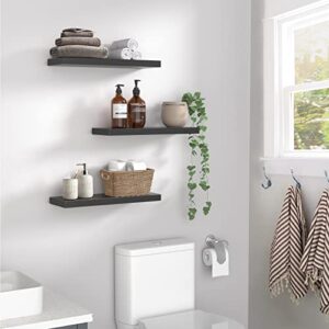 AMADA HOMEFURNISHING Floating Shelves Wall Mounted, AMFS07 Black with Invisible Brackets & AMFS20N Rustic Brown with Towel Bar