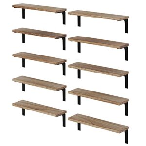 wallniture nola floating shelves for living room decor, wall bookshelves for home decor, 17″x4.5″ wall storage shelves for kitchen, office, plant corner, set of 10, burnt finish