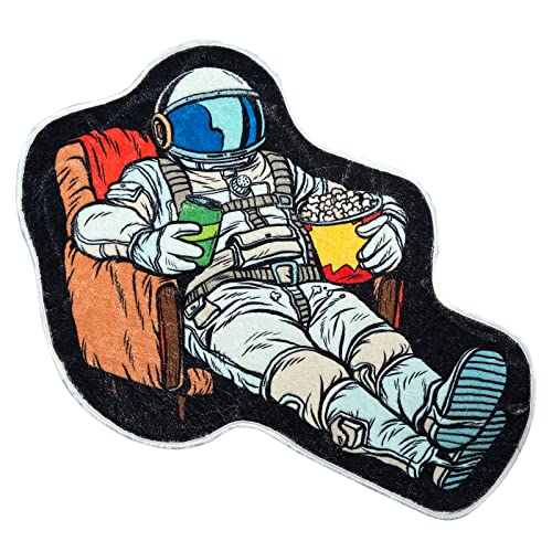 Fun Cartoon Leisurely Astronaut Graphic Print Bathroom Rug Super Absorbent Microfiber Carpet Creative Art Plush Rugs Non-Slip Rubber Mat