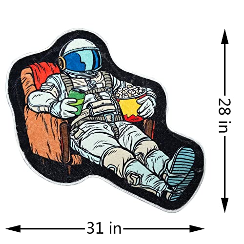 Fun Cartoon Leisurely Astronaut Graphic Print Bathroom Rug Super Absorbent Microfiber Carpet Creative Art Plush Rugs Non-Slip Rubber Mat