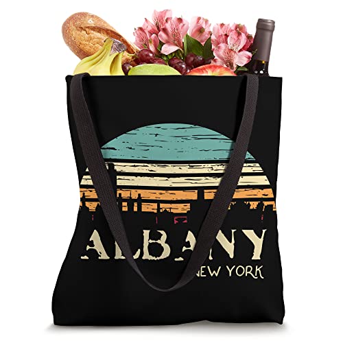 Retro Albany NY Skyline Sunset Silhouette New York Souvenir Tote Bag