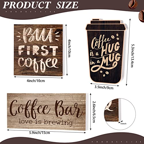 5 Pcs Coffee Tiered Tray Decor Set, Coffee Decor for Coffee Bar, Include 2 Pcs Rustic Coffee Gnomes and 3 Pcs Farmhouse Coffee Bar Tiered Tray Wood Signs for Coffee Bar Decorations