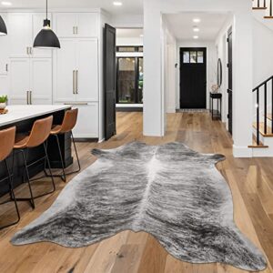 Softlife Faux Cowhide Rug, 4.6 x 5.2 Feet Cow Hides and Skins Rug for Living Room, Western Rug for Decorating Room, Cute Cow Area Rugs for Home, Faux Animal Fur Rug, Grey