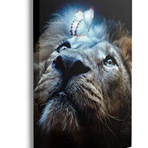 Framed Lion Canvas Wall Art With Butterfly Motivational Office Decor Ferocious VS Weak Symbol Peace For Any Room Space Ready To Hang - 12"x16"