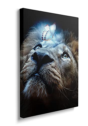 Framed Lion Canvas Wall Art With Butterfly Motivational Office Decor Ferocious VS Weak Symbol Peace For Any Room Space Ready To Hang - 12"x16"