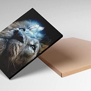 Framed Lion Canvas Wall Art With Butterfly Motivational Office Decor Ferocious VS Weak Symbol Peace For Any Room Space Ready To Hang - 12"x16"