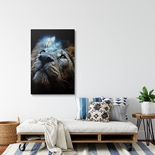 Framed Lion Canvas Wall Art With Butterfly Motivational Office Decor Ferocious VS Weak Symbol Peace For Any Room Space Ready To Hang - 12"x16"