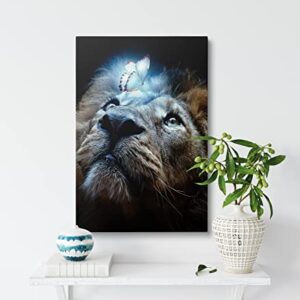 Framed Lion Canvas Wall Art With Butterfly Motivational Office Decor Ferocious VS Weak Symbol Peace For Any Room Space Ready To Hang - 12"x16"