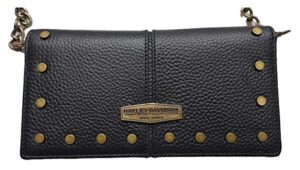 harley-davidson women’s midnight rider leather bi-fold clutch w/strap – black