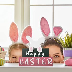 Happy Easter Wooden Signs Easter Tiered Tray Decorations Easter Bunny Rabbits Tabletop Signs Religious Decor Sign Spring Seasonal Decor for Home Tabletop Decorations