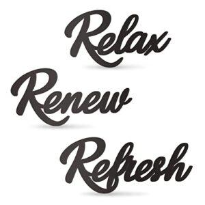 koyiltd 3 pieces bathroom decor wooden bathroom sign relax renew refresh sign (black)