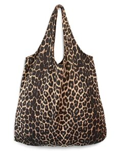 heesch tote bag leopard hobo bag cheetah print hippie bag fabric shopping bag cloth purse for women (leopard)