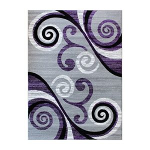 EMMA + OLIVER Helix 4x5 Scraped Look Ultra Soft Plush Pile Olefin Accent Rug in Purple, Gray, Black and White Swirl Pattern, Jute Backing