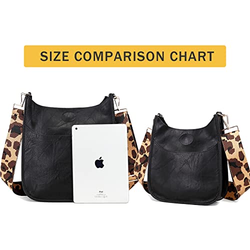 NOL Natural Organic Lifestyle Women Crossbody Handbag Retro Vegan Leather Messenger Bag with Romovable Leopard Shoulder Strap (Black Medium)