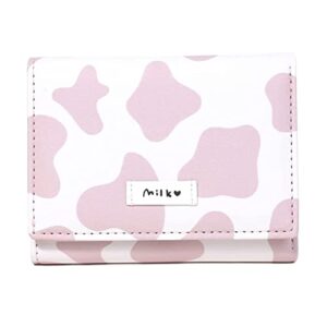 lealonchi girls cute cow print wallet small cartoon tri-folded wallet cash pocket card holder id window multi-card purse for women