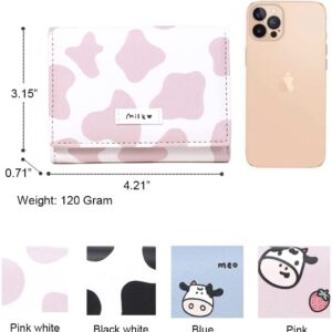 Lealonchi Girls Cute Cow Print Wallet Small Cartoon Tri-folded Wallet Cash Pocket Card Holder ID Window Multi-Card Purse for Women