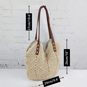 NIBD Hand-woven Soft Large Straw Shoulder Bag Retro Boho Tote Bags Summer Beach Woven bag Rattan Handbag (Off-white)