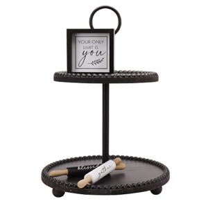 Defined Deco Beaded Black Tiered Tray with 3pcs Tiered Tray Decor for Farmhouse Home Decor, Two Tiered Serving Tray Stand with Decorative Signs and Wooden Plaques for Farmhouse Kitchen Decor