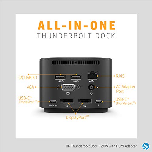 HP Thunderbolt Dock 120W with HDMI Adapter, Universal USB-C Docking Station, One Cable, Multiple Connections, with a Single USB-C™ Cable Connection to Any Brand Laptop (6HP48AA#ABL)