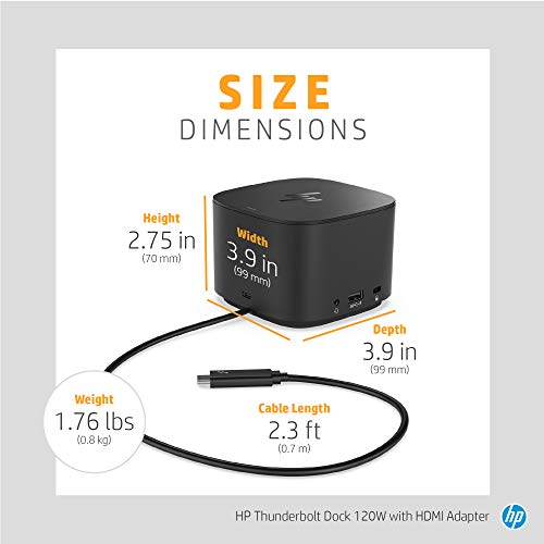 HP Thunderbolt Dock 120W with HDMI Adapter, Universal USB-C Docking Station, One Cable, Multiple Connections, with a Single USB-C™ Cable Connection to Any Brand Laptop (6HP48AA#ABL)