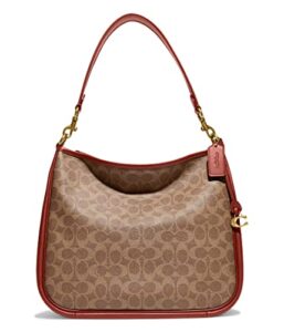 coach coated canvas signature cary shoulder bag tan rust one size