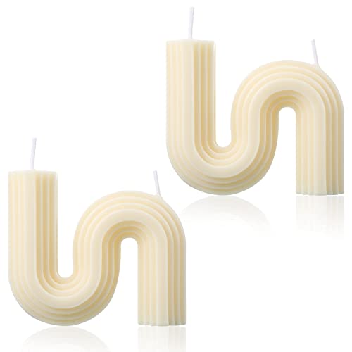 2 Pcs Twist Aesthetic Candles Cool S Shape Candle Minimalist Geometric Shaped Soy Wax Scented Candle Art Decorative Handmade for Wedding Birthday Christmas Gift (White)