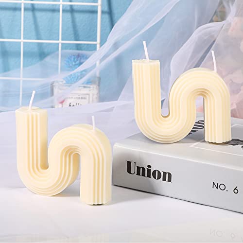 2 Pcs Twist Aesthetic Candles Cool S Shape Candle Minimalist Geometric Shaped Soy Wax Scented Candle Art Decorative Handmade for Wedding Birthday Christmas Gift (White)